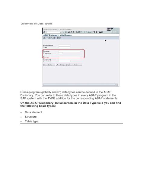 Data Types In The Abap Dictionary Pdf Data Type Computer Programming