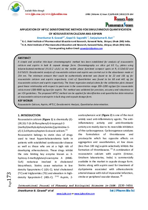 Pdf Application Of Hptlc Densitometric Method For Simultaneous Quantification Of Rosuvastatin