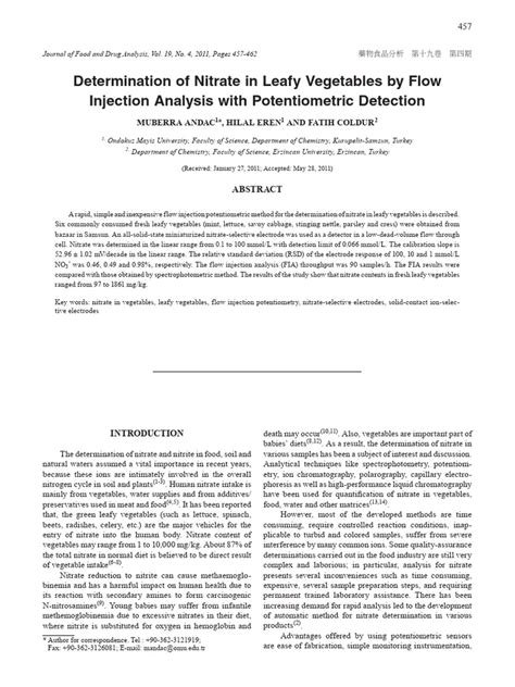 determination of nitrate in leafy vegetables by flow injection analysis