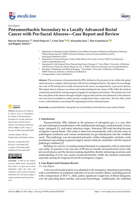 Pdf Pneumorrhachis Secondary To A Locally Advanced Rectal Cancer With