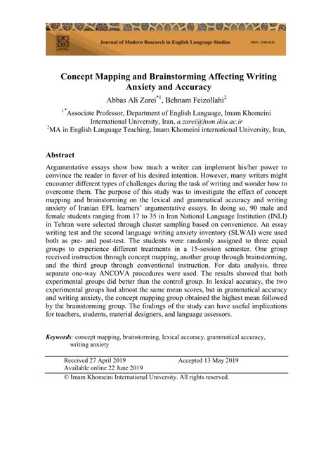 Pdf Concept Mapping And Brainstorming Affecting Writing Anxiety And Accuracy