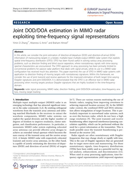 Pdf Joint Doddoa Estimation In Mimo Radar Exploiting Time Frequency