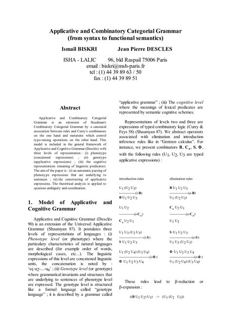 Pdf Applicative And Combinatory Categorial Grammar From Syntax To