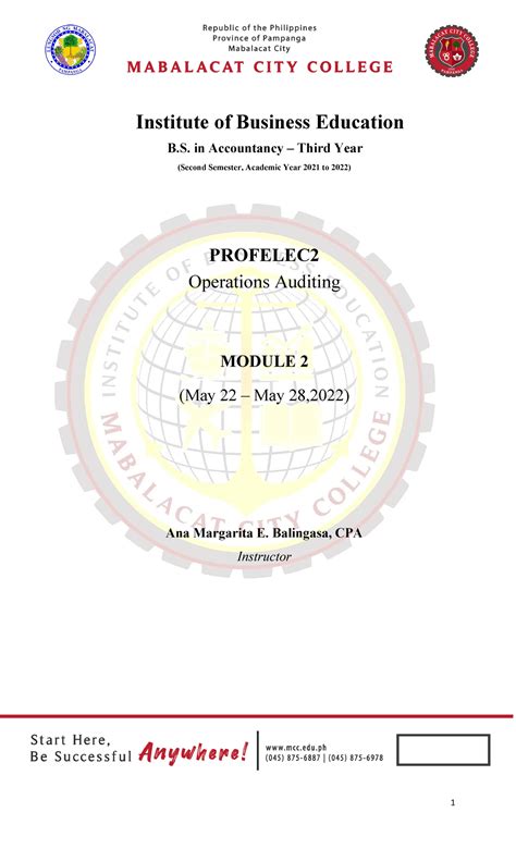 Module 2 Lecture Notes Profelec 2 Operations Auditing Institute Of