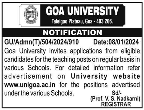 Goa University Goa Wanted Technical Assistant And Project Associate