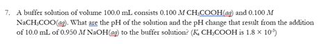 Solved A Buffer Solution Of Volume ML Consists Chegg Com