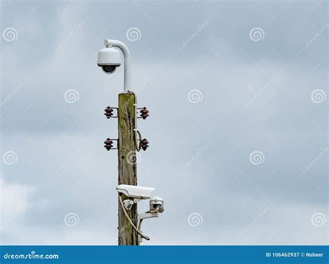 External Cctv Surveillance Cameras Installed On A Tall Pole At A European Border Royalty Free