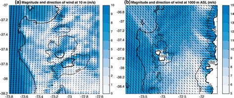 Wrf Simulated Wind Speed Ms Colors Wind Vectors Arrows At A 10 M