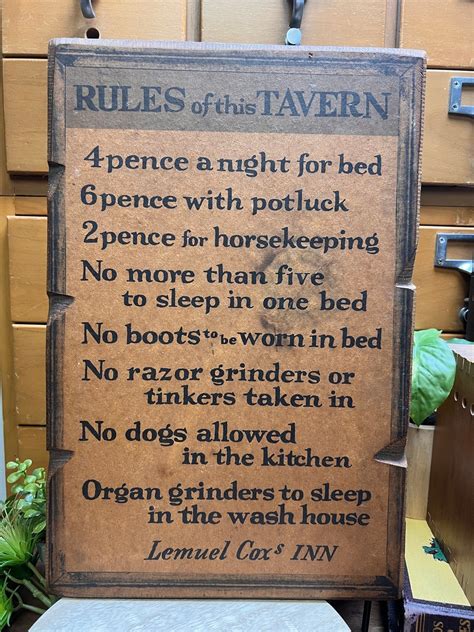 Vintage Wooden Lemuel Coxs Inn Rules Of This Tavern Sign From Disney World Etsy