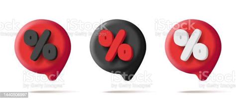 빨간색과 검은색의 할인 비율 기호가 있는 3d 말풍선 태그 그림 세트 퍼센트 기호에 대한 스톡 벡터 아트 및 기타 이미지 퍼센트 기호 아이콘 3차원 형태 Istock