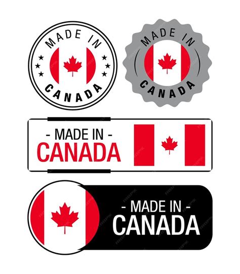 Made In Canada 레이블 로고 캐나다 국기 캐나다 제품 엠블럼 세트 벡터 일러스트 레이 션 프리미엄 벡터