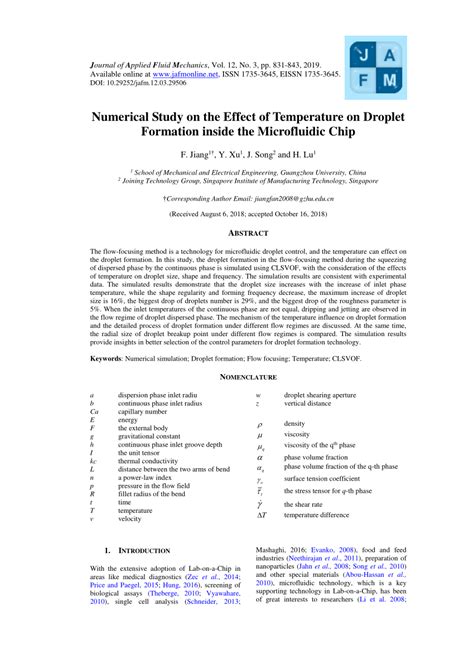 PDF Numerical Study On The Effect Of Temperature On Droplet Formation Inside The Microfluidic Chip
