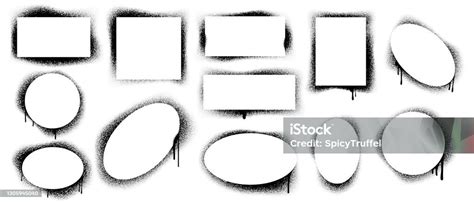 페인트 프레임을 스프레이합니다 스텐실 그래피티 스플래터 그런지 효과 브러시 스플래시 테두리 격리 컬렉션 아트 스탬프 모양 벡터 에어브러시 직사각형 및 둥근 장식 실루엣