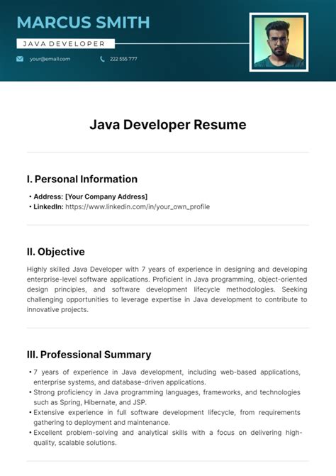 Free Java Developer Resume Template To Edit Online