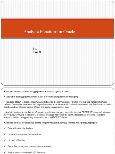 Analytic Functions In Oracle Pdf Business Sql