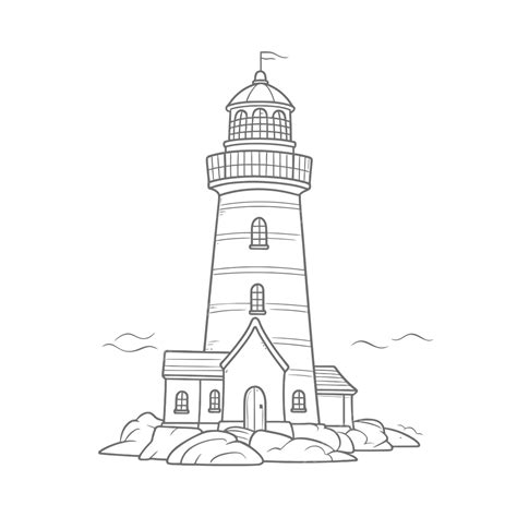 Lighthouse Coloring Page Hand Drawn Outline Drawing Znzb Sketch Vector