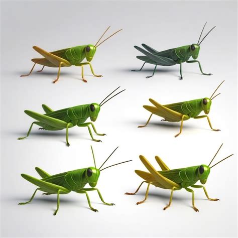 A Group Of Green Grasshoppers With One Of Them Has A Green Grasshopper