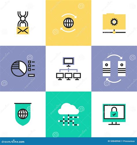Global Data Technology Pictogram Icons Set Stock Vector Illustration