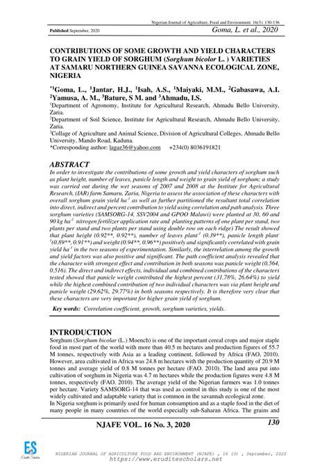 Pdf Contributions Of Some Growth And Yield Characters To Grain Yield