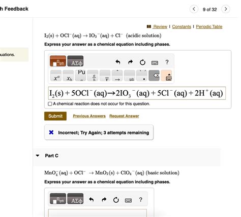 H Feedback Uations Review Constants Periodic Table I S OCl Aq IO Aq Cl