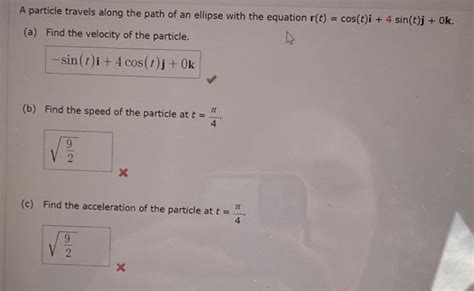 solved a particle travels along the path of an ellipse with
