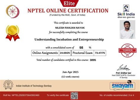 Completed Nptel Course On Entrepreneurship With 98 Nilesh Nayak Posted On The Topic Linkedin
