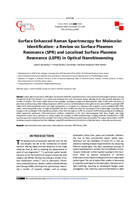 Pdf Surface Enhanced Raman Spectroscopy For Molecular Identification