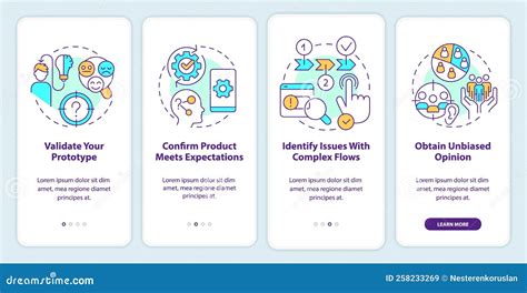 Benefits Of Usability Testing Onboarding Mobile App Screen Stock Vector