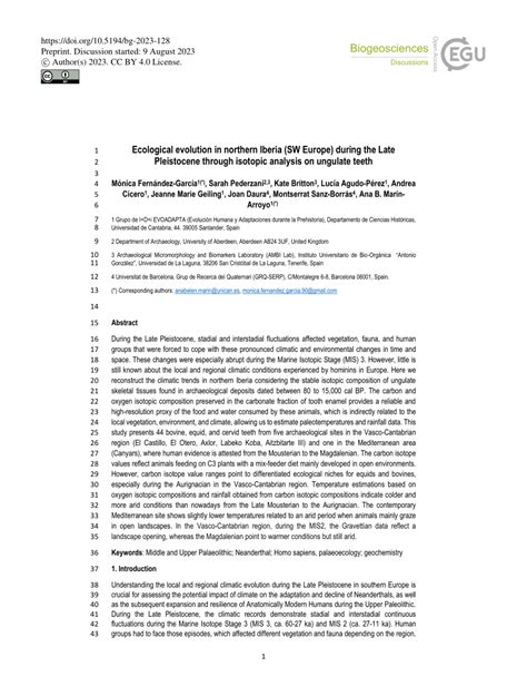 Pdf Ecological Evolution In Northern Iberia Sw Europe During The Late Pleistocene Through
