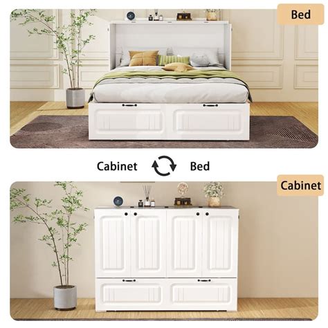 Murphy Bed Full Size With Storage Drawers Space Saving Cabinet Bed With