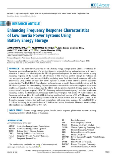 Enhancing Frequency Response Characteristics Of Low Inertia Power
