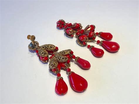 Red Miriam Haskell Statement Earrings For Sale At 1stdibs