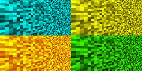 원근에서 다채로운 픽셀 텍스처 배경의 집합입니다 디지털 기술 모션 배너 수평 디지털 사각형 픽셀 패턴 벡터 데이터 모자이크 일러스트레이션 밝은 테크노 벽지 0명에 대한 스톡