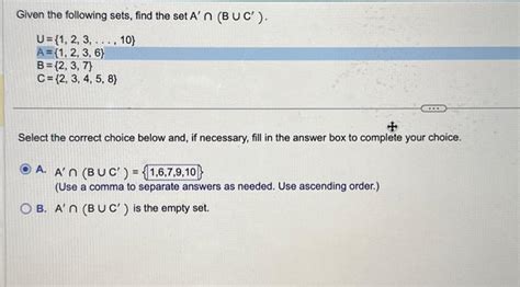 Solved Given The Following Sets Find The Set A BC Chegg