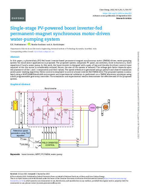 Pdf Single Stage Pv Powered Boost Inverter Fed Permanent Magnet Synchronous Motor Driven Water