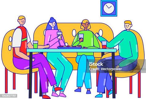 카페에 앉아 있는 사람들 여성 남성 캐릭터가 긴장을 풀고 흰색의 평평한 줄 벡터 일러스트레이션으로 고립된 커피를 마십니다 레스토랑에 대한 스톡 벡터 아트 및 기타 이미지