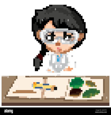 Science Babe Doing Experiment With Leaf Illustration Stock Vector Image Art Alamy