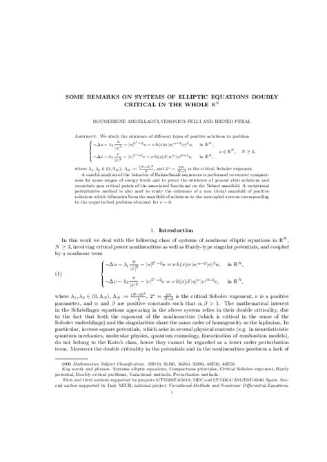 Pdf Some Remarks On Systems Of Elliptic Equations Doubly Critical In The Whole