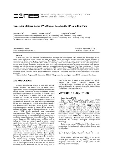 Pdf Generation Of Space Vector Pwm Signals Based On The Fpga In Real Time