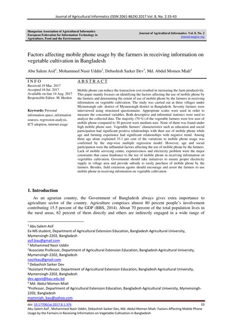Pdf Factors Affecting Mobile Phone Usage By The Farmers In Receiving