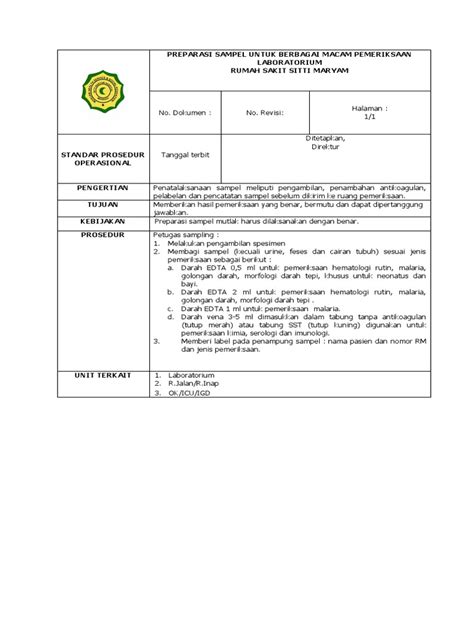 Spo Preparasi Sampel Untuk Berbagai Macam Pemeriksaan Laboratorium Pdf
