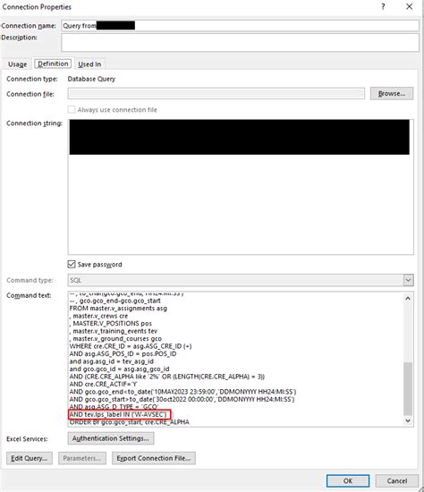 Excel Modify The Command Text Of An Sql Query Based On Certain Cells