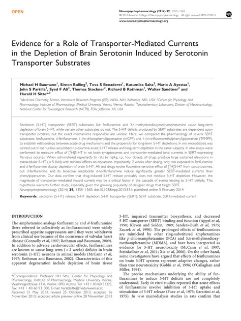 Pdf Evidence For A Role Of Transporter Mediated Currents In The Depletion Of Brain Serotonin