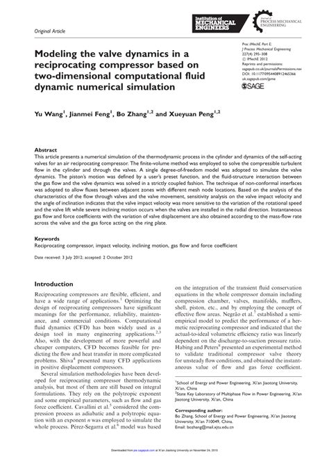 Pdf Modeling The Valve Dynamics In A Reciprocating Compressor Based On Two Dimensional