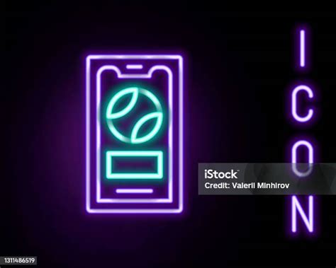 검은 색 배경에 고립 된 화면 아이콘에 야구 공이있는 빛나는 네온 라인 스마트 폰 휴대 전화에 대한 온라인 야구 게임 다채로운 개요 개념 벡터 경기 스포츠에 대한 스톡 벡터