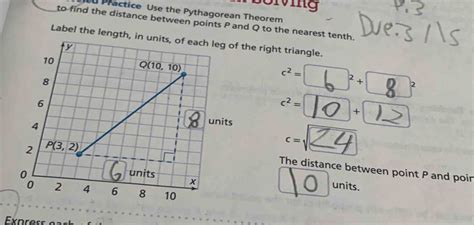Solved Soiving Practice Use The Pythagorean Theorem To Find The Distance Between Points P And