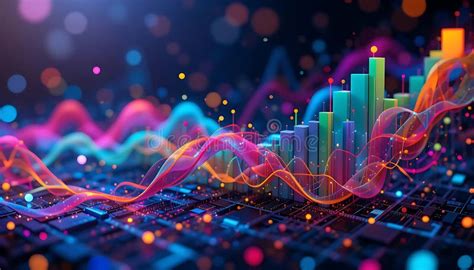 Futuristic Data Analytics Concept With A Colorful Bar Chart On A Digital Circuit Board