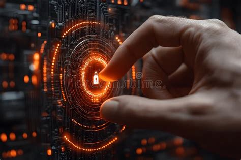 Cybersecurity Concept With Finger Activating Digital Lock For Secure