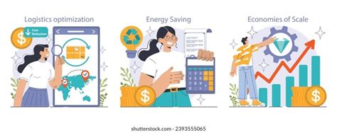 Reducing Cost Production Set Automatization Effective Stock Vector