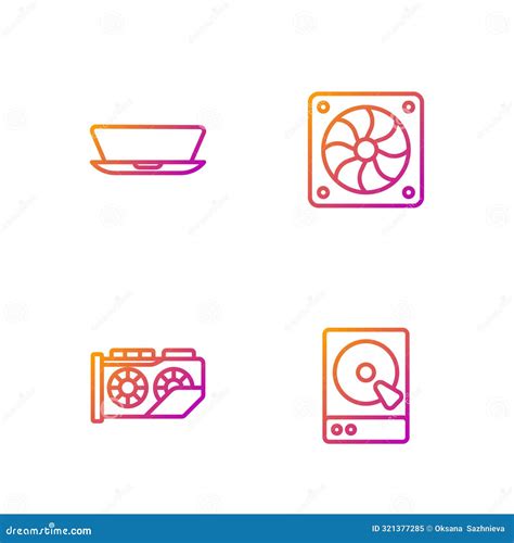 Set Line Hard Disk Drive Hdd Video Graphic Card Laptop And Computer